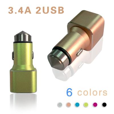 Cina 2 in 1 caricatore doppio dell'automobile di USB con il salvataggio Harmer 5V 3.4A di emergenza di sicurezza in vendita