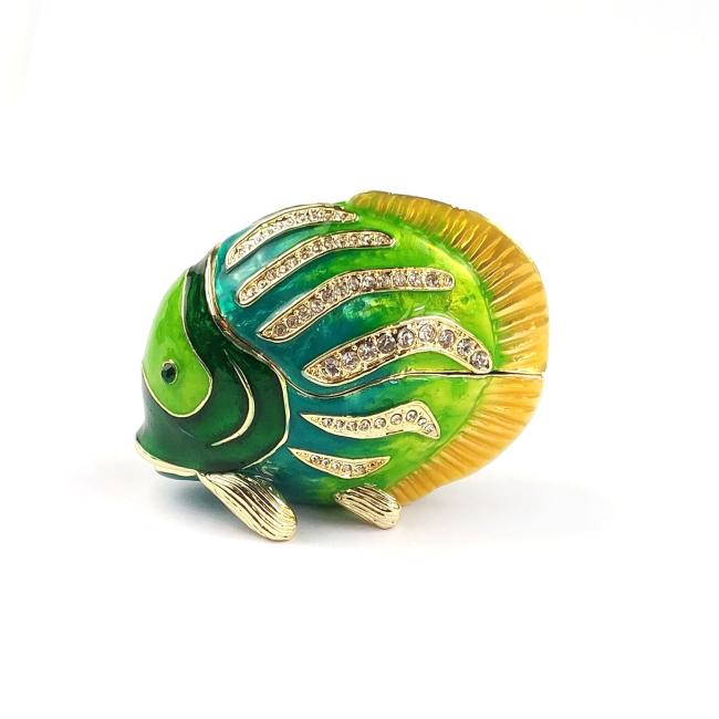 Expertly Crafted Fish-Shaped Jewelry Box with Enamel Finish and Rhinestone Accents A Must-Have for Your Collection