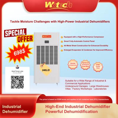 China Limited Special Offer for 240L / Day Industrial Dehumidifier For Large Spaces Low Noise Continuous Drain For Factory / Labs Room for sale