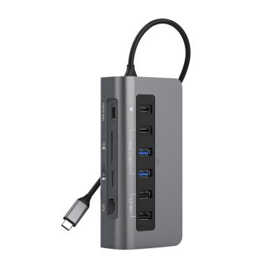 China 10 Ports USB C 5Gbps Hub 4K HDMI Video GigaBit Ethernet PD Card Reader And USB C Data Outputs for sale
