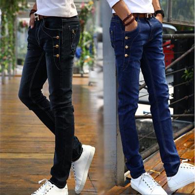 Cina Gli uomini coreani su misura di stile dimagriscono i jeans diritti bottone e la chiusura della chiusura lampo in vendita