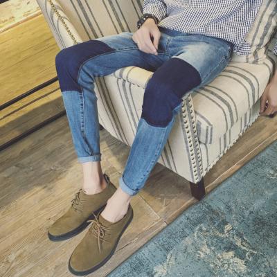 Cina Gli uomini dell'elastam del cotone dimagriscono i jeans diritti adatti, retro jeans blu-chiaro della toppa del ginocchio in vendita