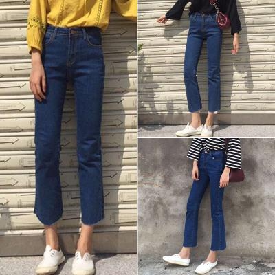 Cina Le donne alla moda dimagriscono i jeans scarni della gamba diritta, jeans crudi del denim della cimossa in vendita