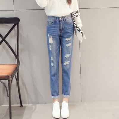 Cina Jeans bianchi/blu-chiaro dei jeans diritti della gamba delle signore classiche d'annata, del ginocchio del foro in vendita
