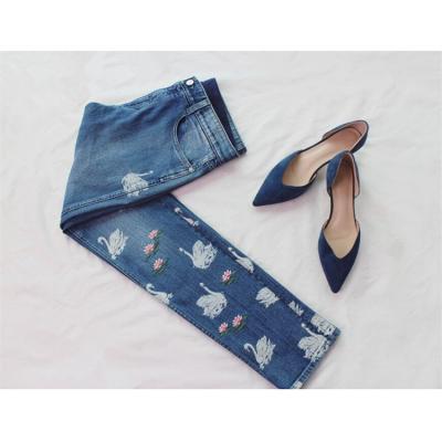 Cina La misura esile della gamba diritta ha stampato i jeans del denim per la primavera/autunno/estate in vendita