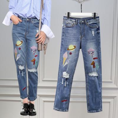 Cina Jeans scarni diritto stampati sciolti moderni per le donne, alti jeans di Waisted del lavaggio leggero in vendita