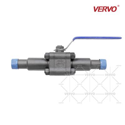 China Kugelventil-Schmieden-Kugelventil DN25 25MM 3-teiliges weiches Dichtungs-RPTFE mit 100mm Nippel an beide Enden-Seiteneintritts-sich hin- und herbewegendem Ball zu verkaufen