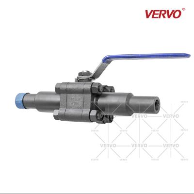 China Kugelventil-Schmieden-Kugelventil DN25 25MM 3-teiliges weiches Dichtungs-RPTFE mit 100mm Nippel an beide Enden-Seiteneintritts-sich hin- und herbewegendem Ball zu verkaufen