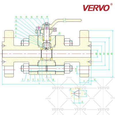 Cina DN15 ha forgiato l'entrata messa molle d'acciaio del lato della valvola a sfera della flangia di 1500LB F304 un tipo API608 di 3 pezzi puntiglioso e riduce il foro in vendita