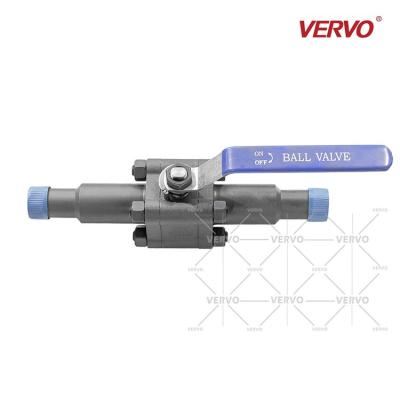 China Kugelventil-Schmieden-Kugelventil DN25 25MM 3-teiliges weiches Dichtungs-RPTFE mit 100mm Nippel an beide Enden-Seiteneintritts-sich hin- und herbewegendem Ball zu verkaufen