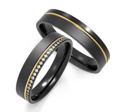 China Custom Black gold ring titanium alloy with gold set in a ring of zircon for sale