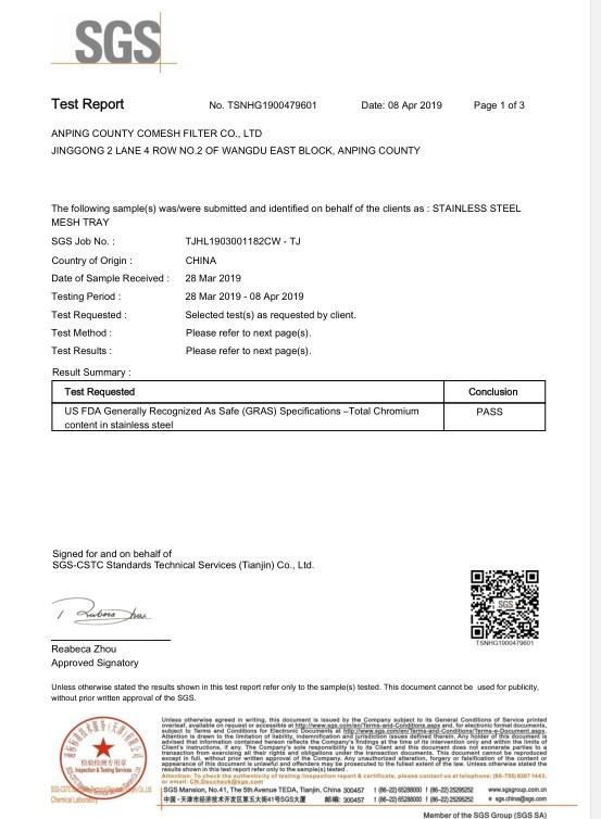 FDA for stainless steel tray - Anping County Comesh Filter Co.,Ltd