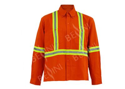 Κίνα Twill 100%Cotton ατόμων πορτοκαλιές εργασίας πουκάμισων μακριές θωρακικές τσέπες ταινιών μανικιών αντανακλαστικές προς πώληση