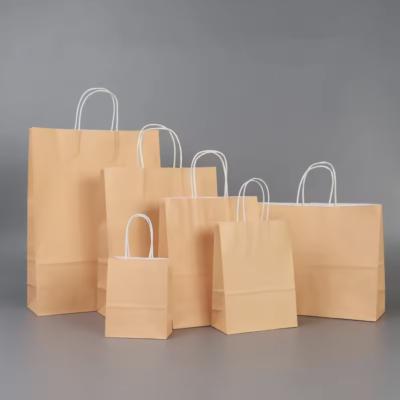 China Customized paper bag with your own logo, disposable eco-friendly paper bag with twisted handle printed brown kraft paper bag for sale