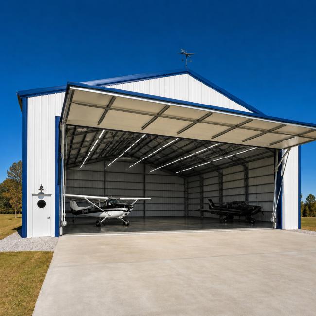 Wide-span prefabricated aircraft hangar building