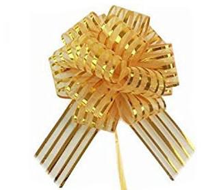 Cina Linee a 6 pollici nastro metallico di colore 5 dell'oro di Pom Pom Pull Bow del nastro di plastica dell'organza in vendita