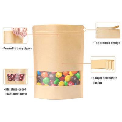 Kraft Paper Bag with Resealable Lock Seal Zipper and Stand Up Design Transparent