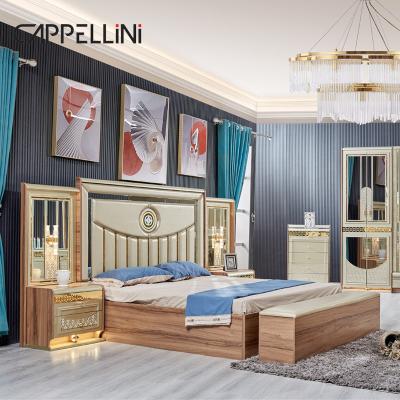 Chine Luxe or Bois Double cuir King Size Lit en bois maison moderne ensemble de meubles de chambre complète à vendre