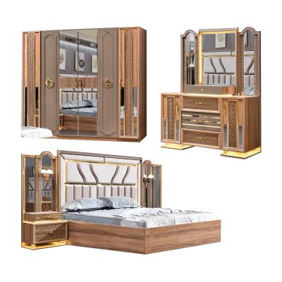 Chine Style turc de luxe cadre en bois de taille royale lit ensemble tête de lit Led moderne classique maison complète meubles de chambre en bois à vendre