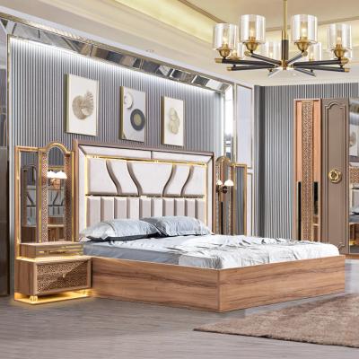 Chine Style turc de luxe cadre en bois de taille royale lit ensemble tête de lit Led moderne classique maison complète meubles de chambre en bois à vendre