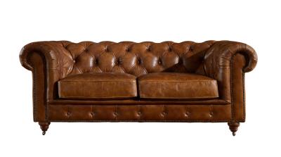 Cina Mestiere superiore d'annata completo del lavoro manuale del cuoio di grano del sofà del cuoio di Tan Brown 2 Seater in vendita