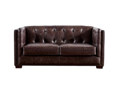 Cina Sofà di Seater del cuoio 2 di Brown scuro delle gambe di legno, bene durevole dello strato del cuoio di due Seater in vendita