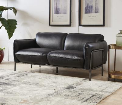 Cina Letto di sofà antico di Seater del cuoio due del nero di colore dell'ardesia con vecchia rifinitura della struttura d'acciaio in vendita