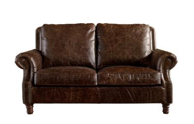 Cina Cuoio d'annata Loveseat, sofà di cuoio reale di Brown scuro di stile di Europa di due Seater in vendita