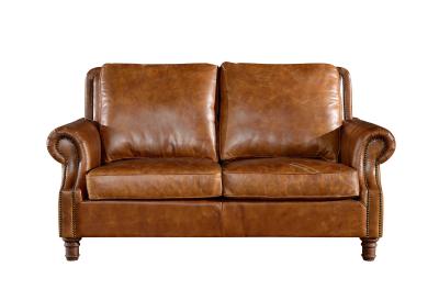 Cina L'ottone di cuoio color cioccolato del sofà di Seater della retro crepa 2 inchioda il mestiere completo di lavoro manuale in vendita