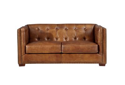 Cina Mobilia d'annata del salone della struttura di legno solido del sofà del cuoio di Tan Brown 2 Seater in vendita