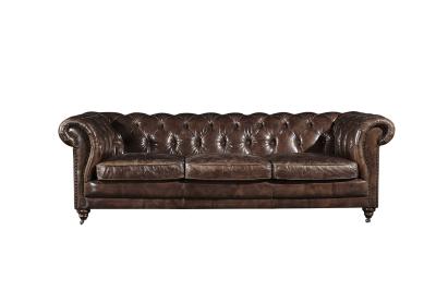 Cina Sofà d'annata di Seater Chesterfield del cuoio tre del sigaro di lavoro manuale completo con i bottoni profondi in vendita