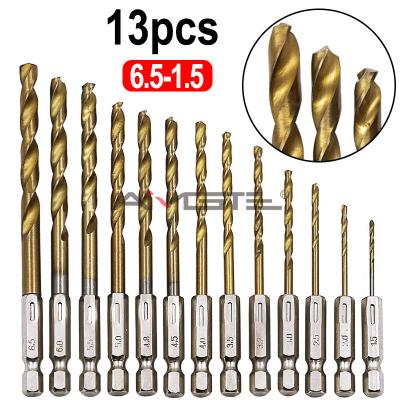 China 13pcs High Quality HSS Steel Electric Screwdriver Bit 6.35mm Twist Drill 1.5-6.5mm for Masonry Drilling for sale