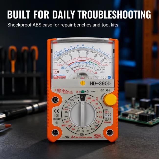 IMHOO HD-390D Analog Pointer Multimeter AC DC Voltage 10A Auto Off Multi Meter Multimetro Shockproof Appliance Repair ODM CE