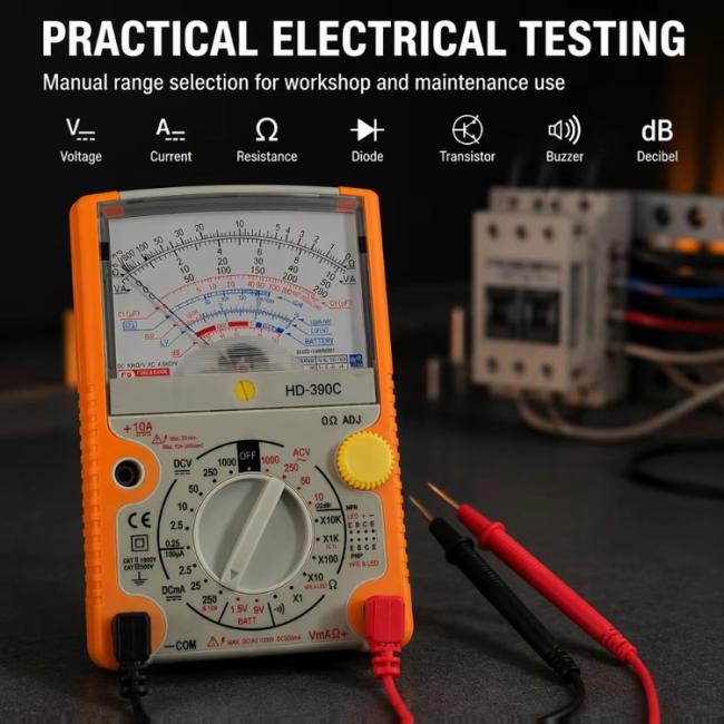 IMHOO HD-390C Analog Manual Range Multimeter 10A CAT III 600V AC DC Voltage Multi Meter Multimetro HFE Tester ODM CE