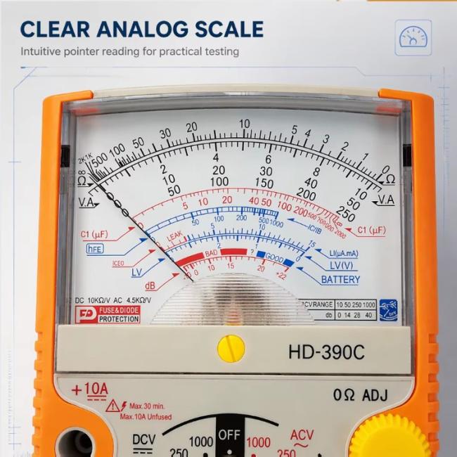 IMHOO HD-390C Analog Manual Range Multimeter 10A CAT III 600V AC DC Voltage Multi Meter Multimetro HFE Tester ODM CE