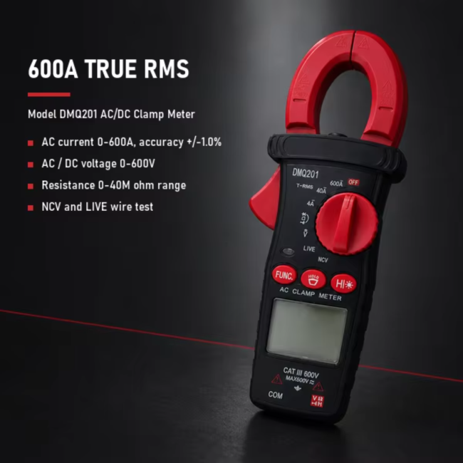 Digital Clamp Meter DMQ201 600A AC 600V Auto Range Multimeter Tester Multimetro Electrician CE LCD for HVAC Repair