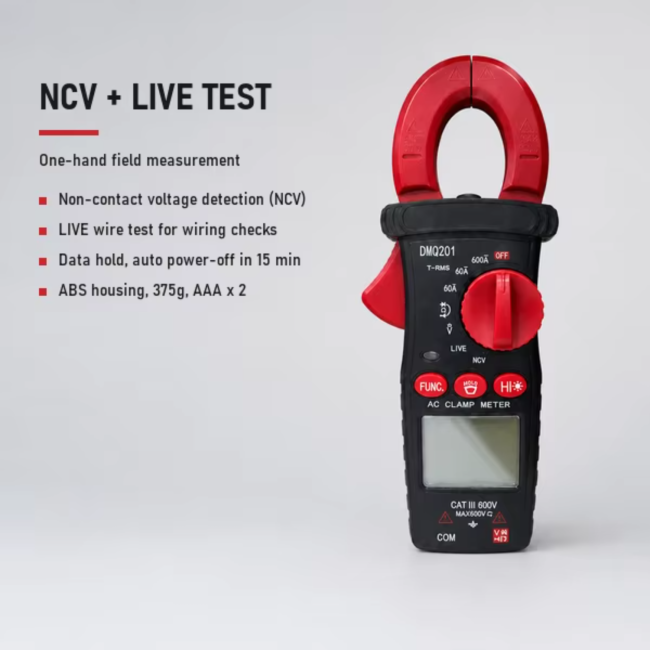 Digital Clamp Meter DMQ201 600A AC 600V Auto Range Multimeter Tester Multimetro Electrician CE LCD for HVAC Repair