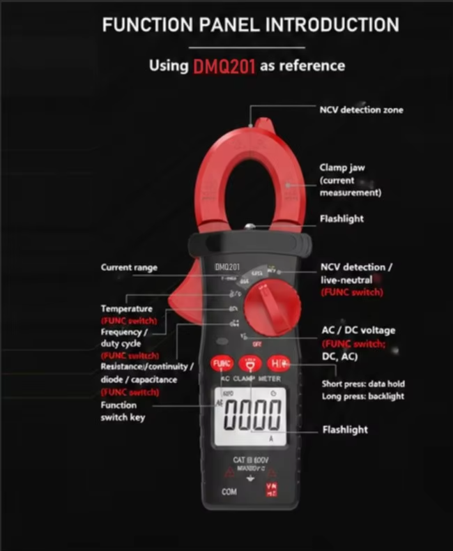Digital Clamp Meter DMQ201 600A AC 600V Auto Range Multimeter Tester Multimetro Electrician CE LCD for HVAC Repair