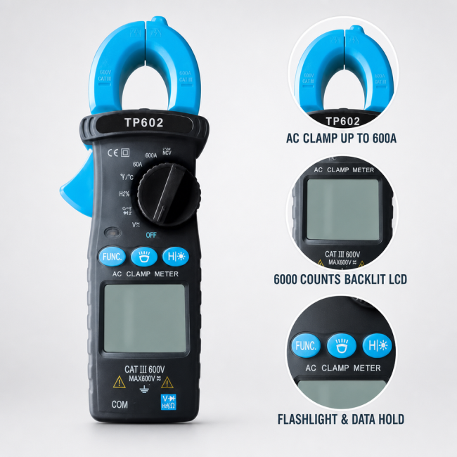 Clamp Meter TP602 AC 600A True RMS NCV Digital Multimeter Tester Multi Meter Multimetro Industrial Maintenance CAT III
