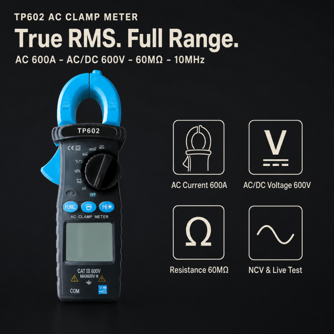 Clamp Meter TP602 AC 600A True RMS NCV Digital Multimeter Tester Multi Meter Multimetro Industrial Maintenance CAT III
