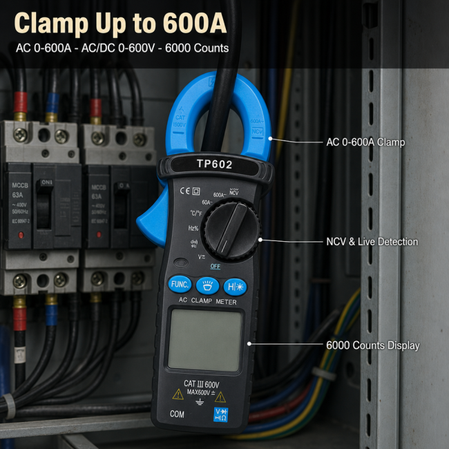 Clamp Meter TP602 AC 600A True RMS NCV Digital Multimeter Tester Multi Meter Multimetro Industrial Maintenance CAT III