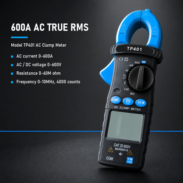 Clamp Meter TP401 600A AC True RMS 4000 Counts Digital Multimeter Tester Multi Meter Multimetro HVAC ODM CE CAT III