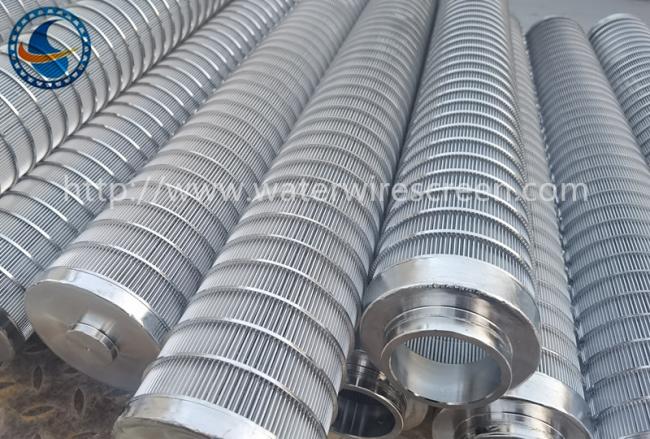 Close-up view of SS Internal Axial Wire Wedge Wire Screen Pipe showing slot details