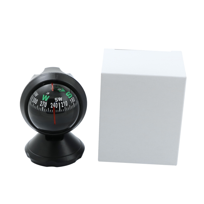 Mini Car Compass mounted on vehicle dashboard showing clear directional markings