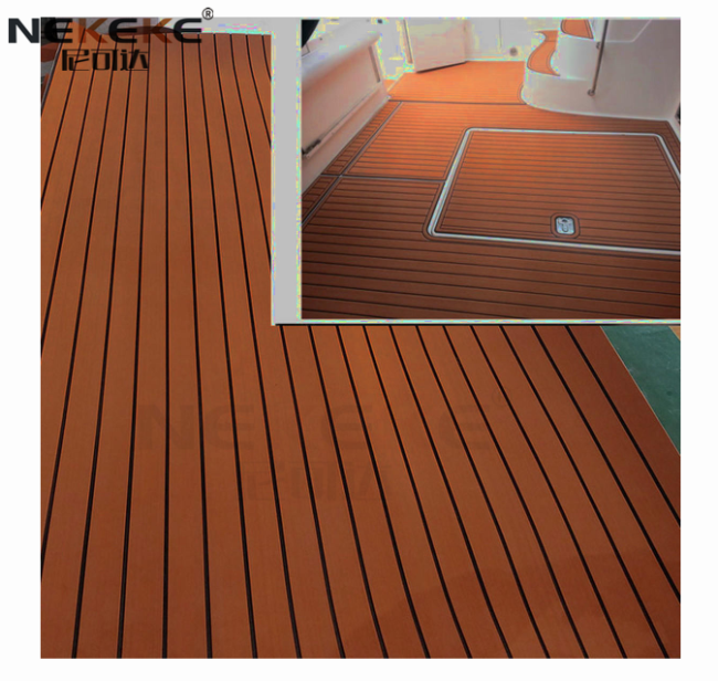 Self Adhesive EVA Deck Sheet product image showing dark brown base with black straight stripes