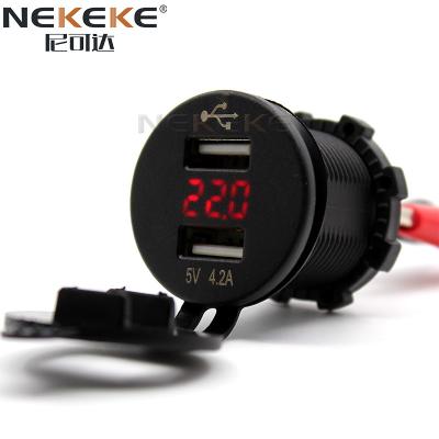 China 4.2A Dual USB Marine Power Socket With Red LED Digital Voltmeter for sale