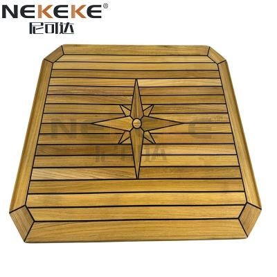China Natural Look Rectangular Teak Marine Table Tops 20mm Thick with Compass Rose Design OEM ODM Custom Sizes 370x600mm to 660x840mm for sale