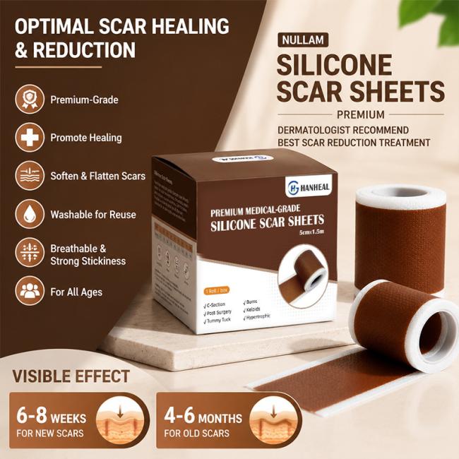 Brown silicone gel tape roll with a strip extended across the surface