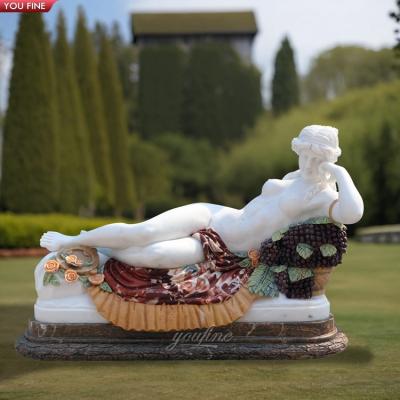 China Outdoor Hand Carved Natural Stone Sleeping Marble Women Garden Statue for sale