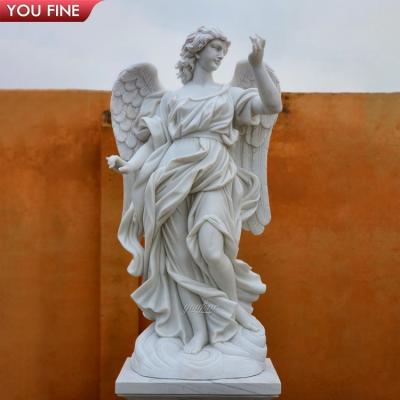 China Hand Carved Garden Decor Life Size Female Angel White Marble Sculpture for sale